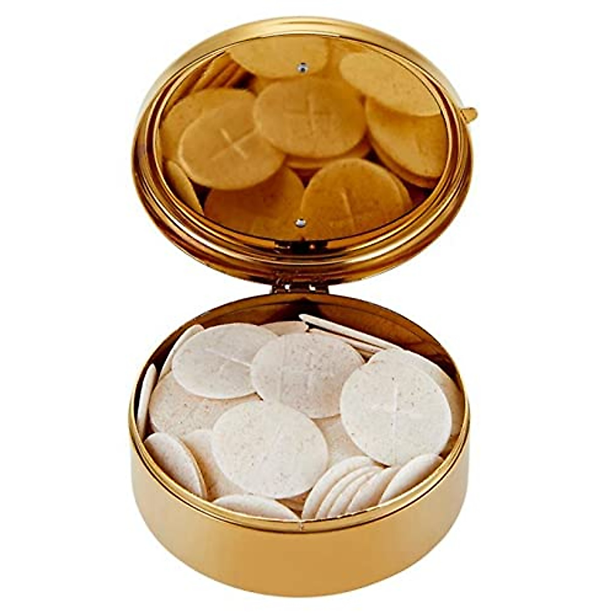 Christian Brands Brass IHS Hospital Communion Pyx, Religious Church Goods, 3 14 Inch, Gold