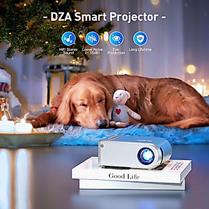 Mini Projector for iPhone, DZA Outdoor Movie Projector Supports 1080P with Synchronize Smartphone Screen, Portable Projector for Home Theater Compatible with iOS/Android/PC/TV Stick, and HDMI/USB