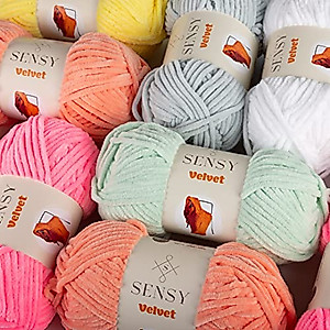 3 Skeins of Sensy Velvet Yarn for Crocheting, Baby Blanket Yarn, Chenille Yarn, Amigurumi Yarn, 3.5 oz, 132 Yards, Gauge 5 Bulky (Neon Sugar Pink)