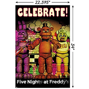 Five Nights at Freddy's - Celebrate Wall Poster, 22.37" x 34.00", Poster & Mount Bundle