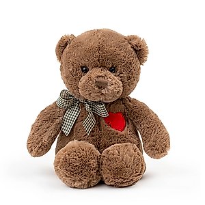Adorlynetty 11.4” Small Teddy Bear with Heart Cute Brown Teddy Bear Stuffed Animals for Valentines Day Soft Bear Plushie Toy Stuffed Bear Plush Gifts for Girlfriend Kid