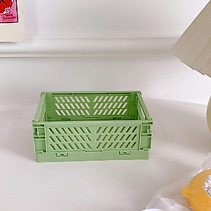 Mini Collapsible Storage Crates/Stackable Storage Container Basket, Folding Plastic Storage Box Foldable Plastic Storage Case Desktop Carrying Basket 1#Mini Green