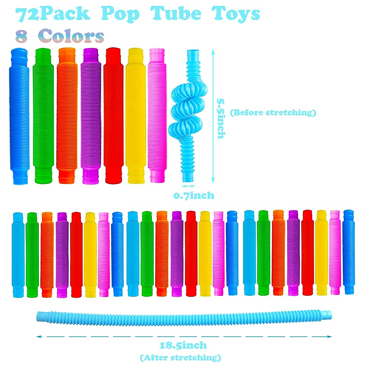72PACK Pop Tubes, Pop Tube Sensory Fidget Toy Fidget Tubes for Children and Aldult Stress Anxiety Relief Toy DIY Learning Educational Toys for Kids