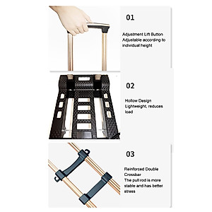 Natudeco Shopping Trolleys Heavy Duty Folding Hand Trolley with 4 Silent Wheels Adjustabled Pull Cart for Luggage Shopping 88lb Load Capacity