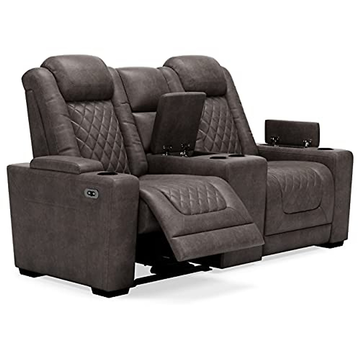 Signature Design by Ashley Hyllmont Power Reclining Loveseat with Center Console, Weathered Gray