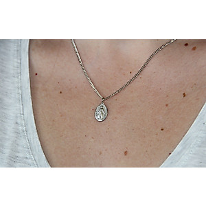 Heartland Store Women's Sterling Silver Small Oval Miraculous Pendant Oval Matte Finish + 18 Inch Rhodium Plated Chain