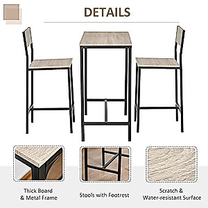 HOMCOM 3 Piece Industrial Bar Table Set, Counter Height Kitchen Dining Set with Bar Stool for Small Space, for Dining Room, Living Room, Apartment