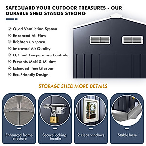 10x12x7 FT Metal Shed Outdoor Storage with Reinforcement, Natural Lighting Tool Sheds with Translucent Roof Panels, Windows, and Lockable Doors, Ideal for Garden, Backyard, and Patio