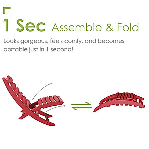 GREENVINES Folding-Xavier-Chairs Set of 4 | Wave | Portable Adirondack-Chair | HDPE Plastic | All Weather Fire-Pit Chair | Red | for Beach Outdoor Deck Poolside Garden Patio Porch Fishing