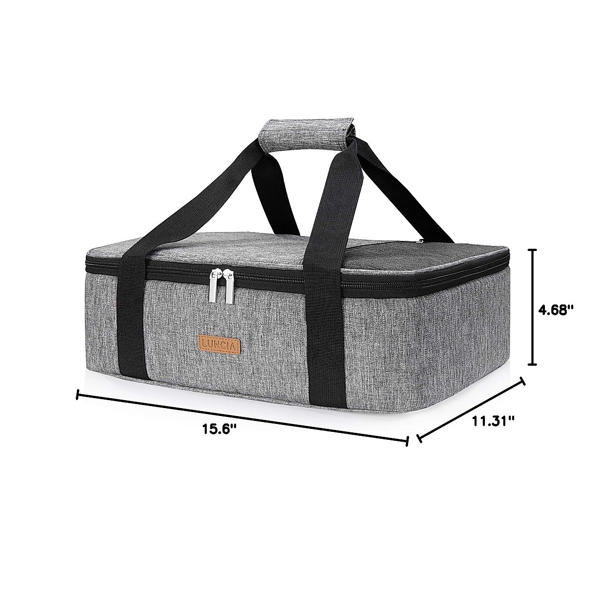 LUNCIA Insulated Casserole Carrier for Hot or Cold Food, Lasagna Lugger Tote for Potluck Parties/Picnic/Cookouts, Fits 9"x13" Baking Dish, Grey