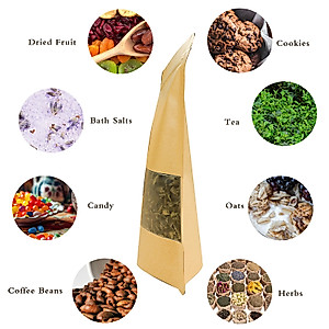 100 PCS Resealable Bags, Stand Up Kraft Paper Bags with Matte Window, Zipper Lock Food Storage Bags for Small Business and Home, 3.54 * 5.51 Inches Reusable Sealable Bags for Packaging