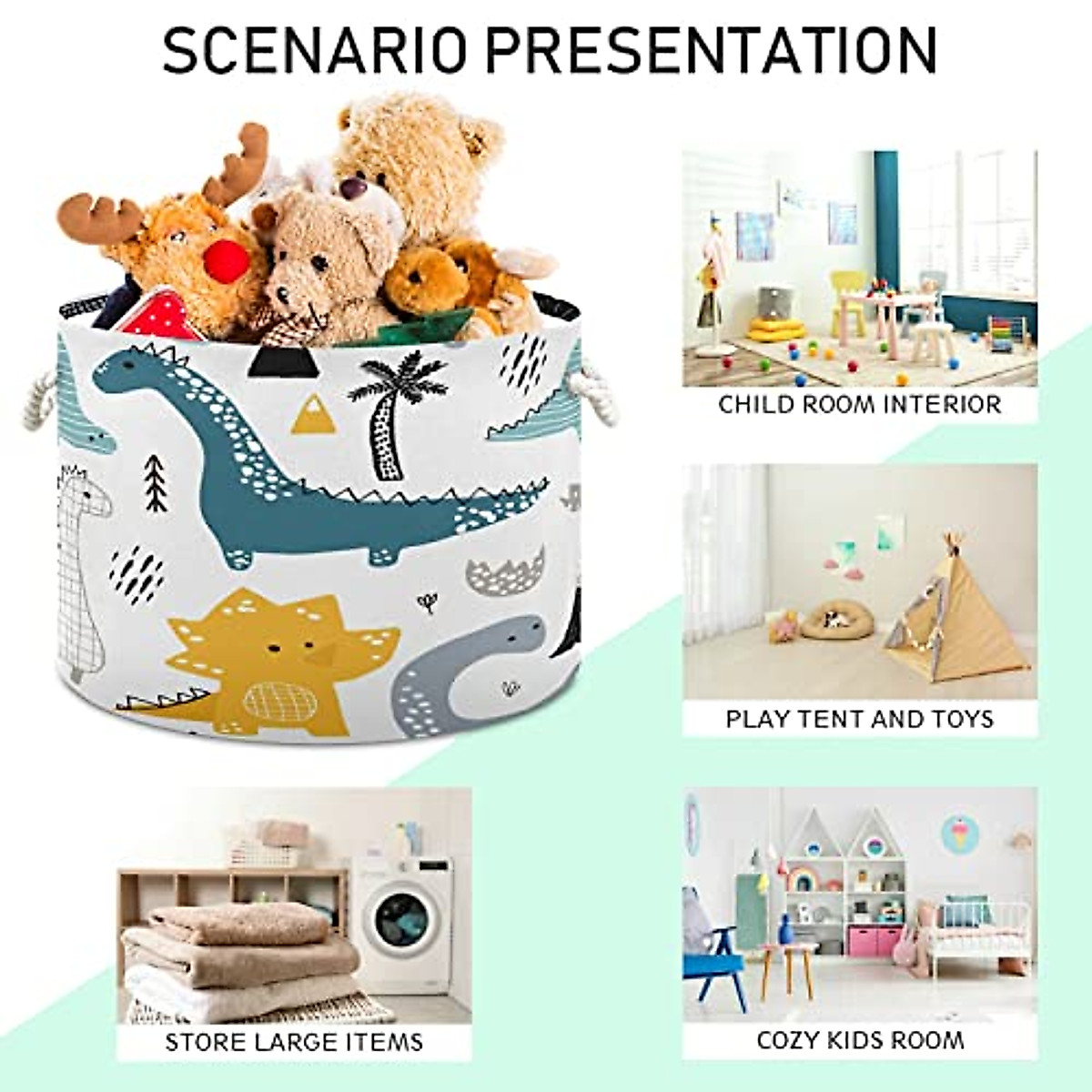 Large Round Storage Basket,Creative Childish DinosaurToy Basket Nursery Bins & Boxes Laundry Hamper for Bathroom/Bedroom/Home Decor
