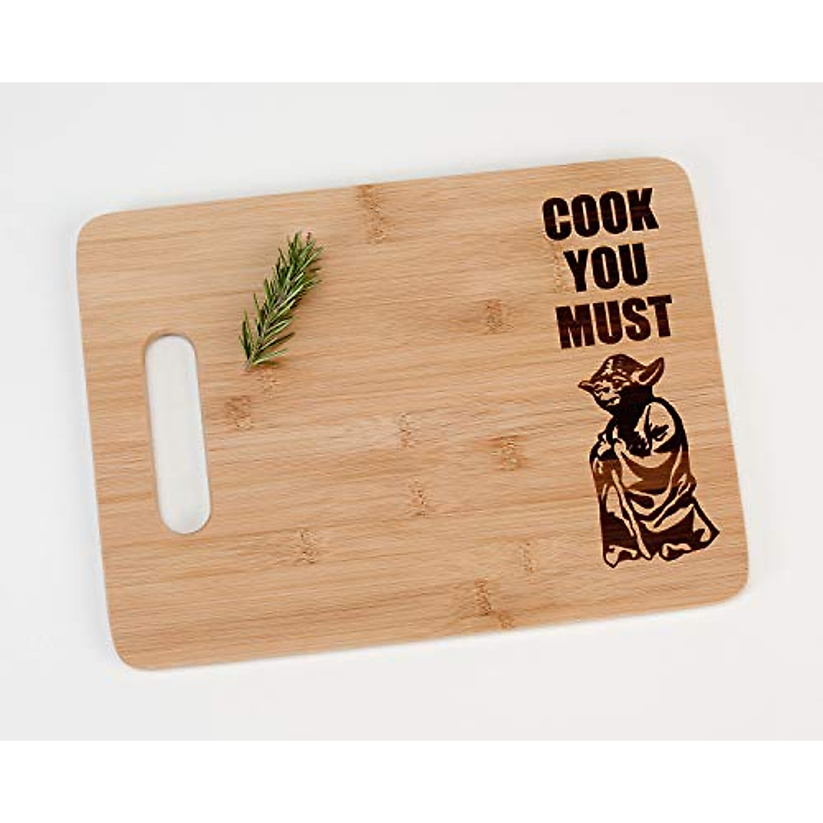 Yoda Cook You Must Engraved Bamboo Wood Cutting Board with Handle Star Wars Foodie Gift