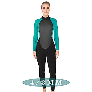 REALON Wetsuit Womens 4/3mm Mens Neoprene Full Body Thermal Scuba Diving Suits, 4mm One Piece Wet Suit Cold Water Swimsuits for Surfing Snorkeling(3/4mm Blue, Large)