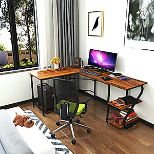 Weehom Reversible L-Shaped Desk with Shelves Large Corner Gaming Computer Desks for Home Office Writing Workstation Wooden Table