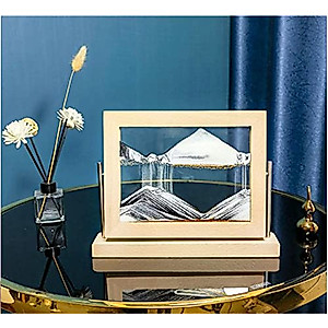 3D Glass Sandscape Hourglass Moving Sand Art Picture Rectangle Glass Ornaments Desktop Decoration Quicksand Painting Home Decor (Blue)