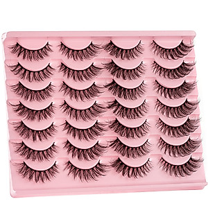 False Eyelashes Pestañas Postizas Naturales Wispy Mink Lashes Fluffy 17mm Cat Eye Lashes Natural Look 14 Pairs Fake Eyelashes Pack by Josiezoey(2 Styles)