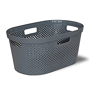 Clorox Laundry Basket Plastic - Portable Clothes Hamper with Handles - Short Storage Bin for Bedroom and Baby Nursery, 1 Bushel, Grey
