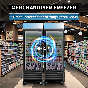 27" W Commercial Glass Door Merchandiser Freezers, Lockable Wheels, 19.3 Cu.ft Restaurant Freezers ETL Commercial Freezers with LED Top Panel Upright Freeze Storage