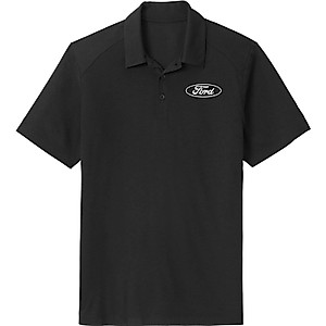 White Ford Oval Crest Chest Print Tri Blend Wicking Polo Shirt, Black Medium
