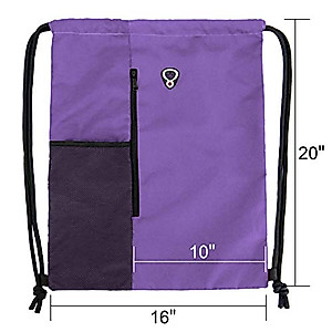 BeeGreen Drawstring Backpack Bag with Water Bottle Pocket &Two Zippered Pocket Large Cinch Sackpack for Unisex Dark Violet