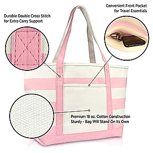 DALIX Flamingo Striped Canvas Tote Bag Premium Cotton in Pink