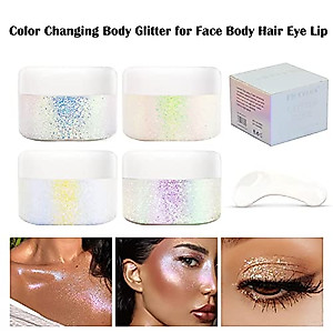 Paminify Blue Body Glitter Gel,Singer Concerts Music Festival Rave Accessories,Holographic Color Changing Glitter,Intense Mermaid Face Glitter for Body, Face, Hair and Lip,Vegan & Cruelty Free-1.76 oz