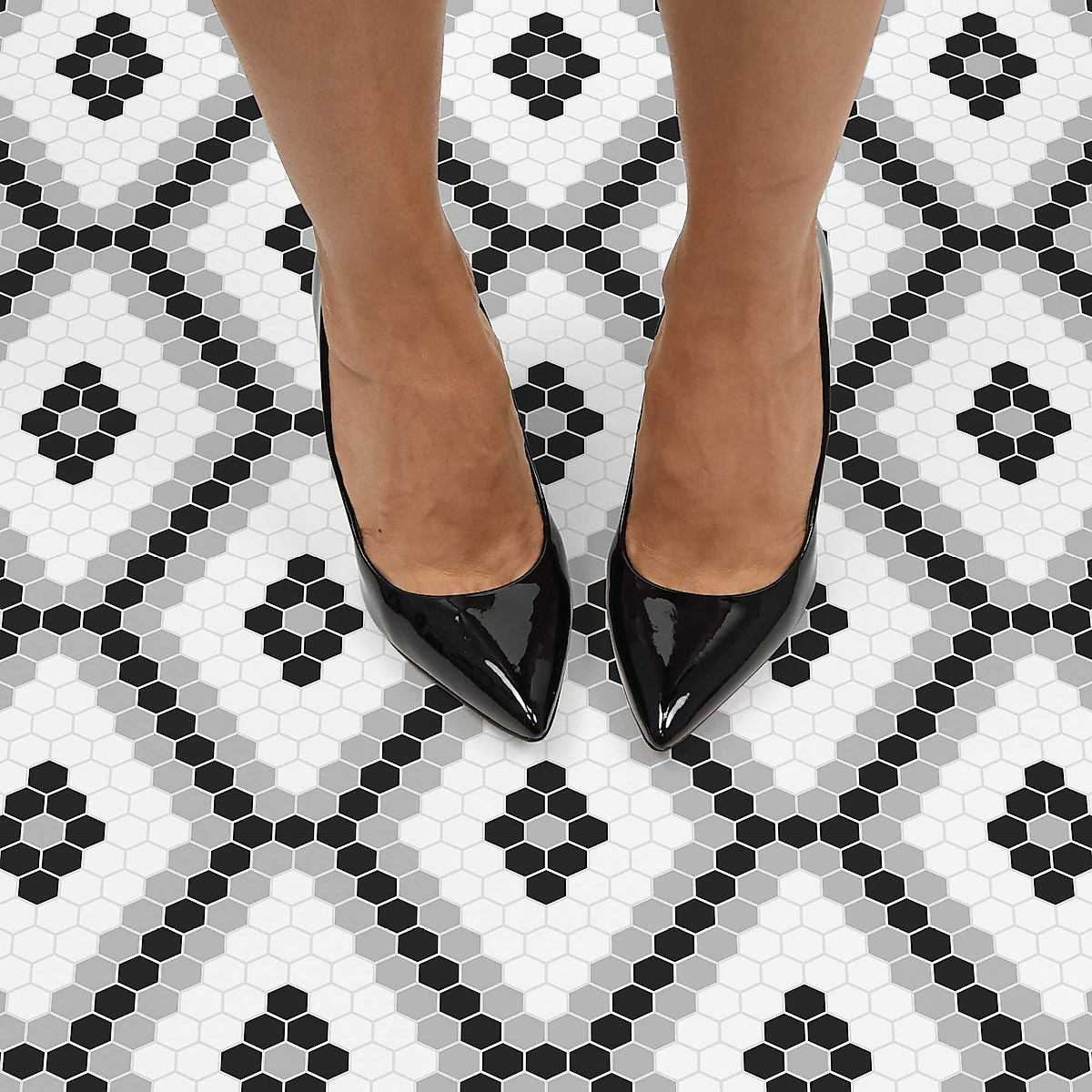 FloorPops FP2950 Leyton Peel & Stick Floor Tiles, Black