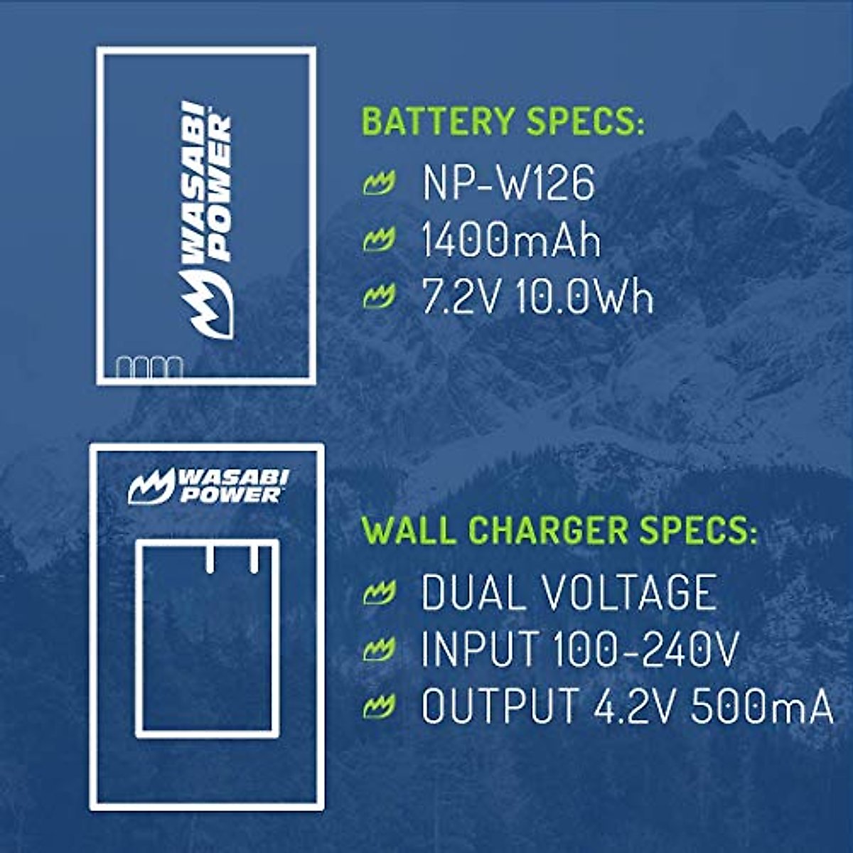 Wasabi Power Battery (3-Pack) and Charger for Fujifilm NP-W126 & HS50EXR, X-T100, X-T200, X100F, X100V, X-A10, X-E2S, X-E3, X-E4, X-Pro2, X-Pro3, X-T1, X-T2, X-T3, X-T10, X-T20, X-T30, X-T30 II