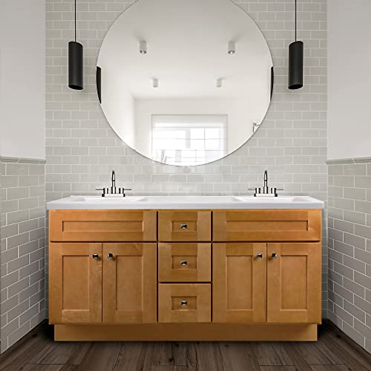 Design House Brookings 60 Inch Bathroom Vanity, Ready to Assemble, Modern Birch, 599019-MBH