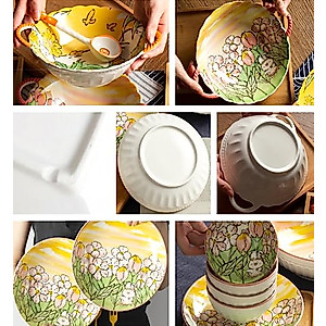 CYNHRWWW Handmade Ceramic Salad Bowl Set Of 2,Ceramic Pasta Bowl - Kitchen Dish Microwave And Dishwasher Safe