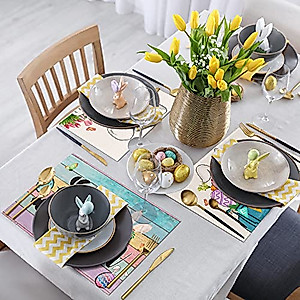 Pinata Easter Placemats, Easter Decorations - Placemats Set of 6 Kitchen Decor, Bunny Place Mats for Dinner Party Decoration, Rectangle Peeps Truck Hip Hop Table Mats12x18inch Spring Decor