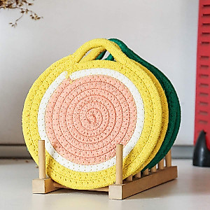 Kitchen Pot Holders Set Trivets Set, Cotton Thread Weave Hotpads for Cooking (Set of 3) Stylish Coasters, Placemat, Thick Hot Pads, Hot Mats, Spoon Rest, Baking, Round Pad 7 Inches