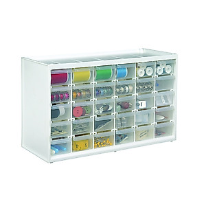 ArtBin 6830PC Store-In-Drawer Cabinets - Wall Mountable Storage Cabinet with 30 Drawers, Art & Craft Organizer, Clear/White