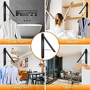ENKUY Clothes Drying Rack Folding, Laundry Clothes Hanging Rack, Wall Mounted Retractable Clothing Dryer Hanger for Laundry Room Organization, Bathroom, Garage, Indoor and Outdoor (Black)