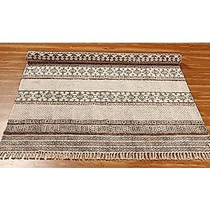 Casavani Rag Rug Collection Geometrict Rug - Black and Gray, Handmade Boho Stripe Cotton, Ideal for High Traffic Area in Entryway Living Room Bedroom Bathroom 4x15 Feet Runner