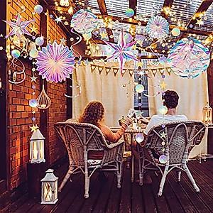 Ganory 29 Pieces Home Iridescent Party Supplies Kit with Hanging Honeycomb Ball Decorative Paper Fan Snowflake Garlands White Star Hanging Swirl Decorations for Birthday Wedding Party Decorations