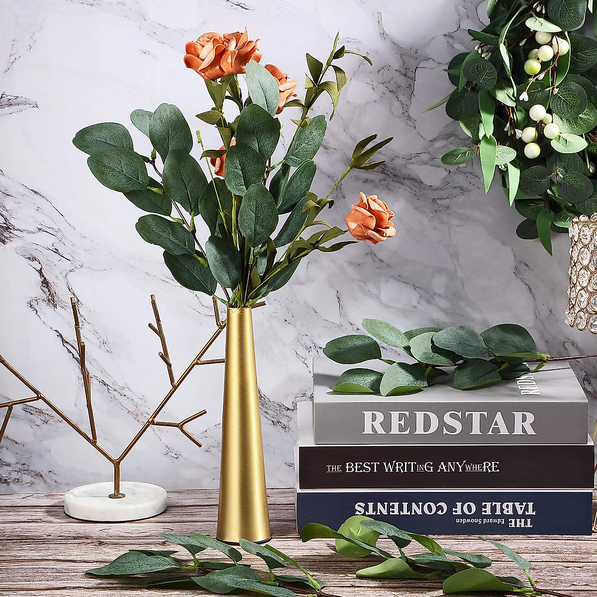 WILLBOND 30 Pieces Eucalyptus Stems Artificial Eucalyptus Leaf Stem Faux Long Eucalyptus Artificial Greenery Leaves for Wedding, Office, Holiday, Home, Garden, Greens Decor