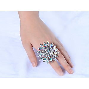 Alilang Adustable Silvery Tone Iridescent Clear Crystal Colored Rhinestones Floral Ring