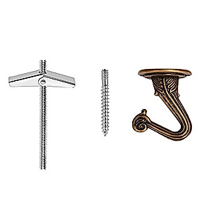 SEISSO 3 Sets Ceiling Hooks - Heavy Duty Metal Swag Hook with Hardware and Toggle Wings for Hanging Plants Ceiling Installation Cavity Wall Fixing Brass