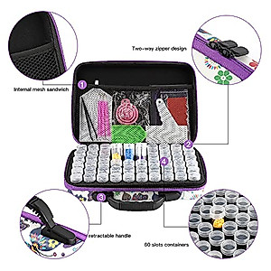 WELYEA Diamond Painting Storage Containers - 60 Slots Butterfly Style DIY Diamond Accessories and Tools Set Jewelry Rhinestones Beads Organizer Zipper Carry Bag