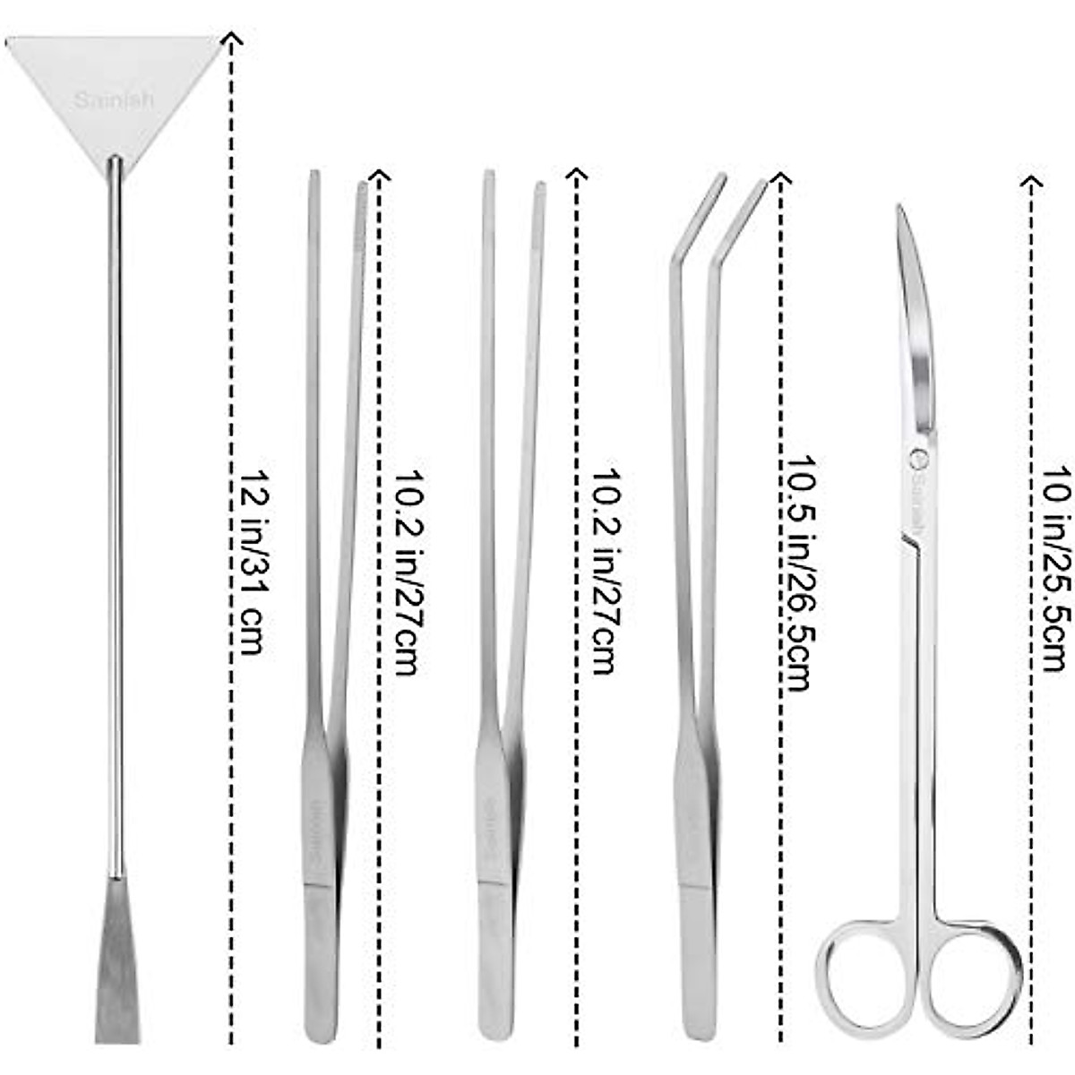 Aquarium Plant Scissor Tweezers Spatula Tool - Fish Tank Tool Kits Stainless Steel Aquatic Plants Aquascaping Tools Set for Fish Starter Kits & Aquariums Tank(5 in 1)