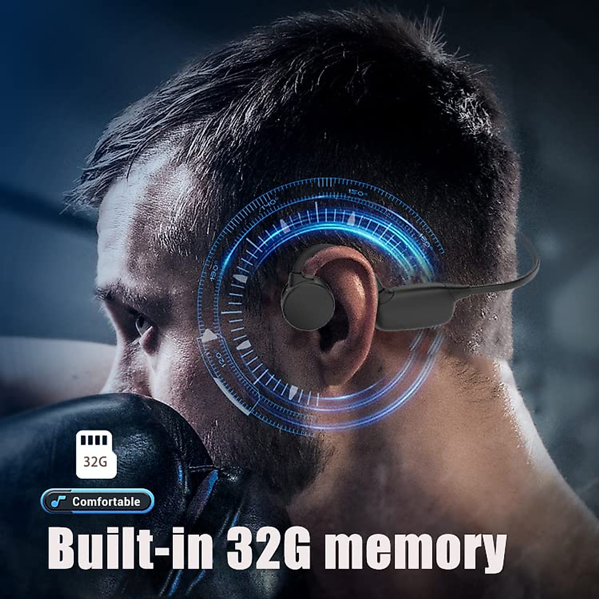 ESSONIO Swimming Headphones Bone Conduction Headphones Bluetooth Headphone for Swiming IPX8 Waterproof Headphones, Built-in 32g Memory