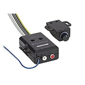 Scosche LOC2SL Line Output Converter Adjustable Amplifier Add On Module for Car Stereo, 2-Channel Signal Sensing Speaker Wire to RCA Adapter with Remote Control Knob, Black