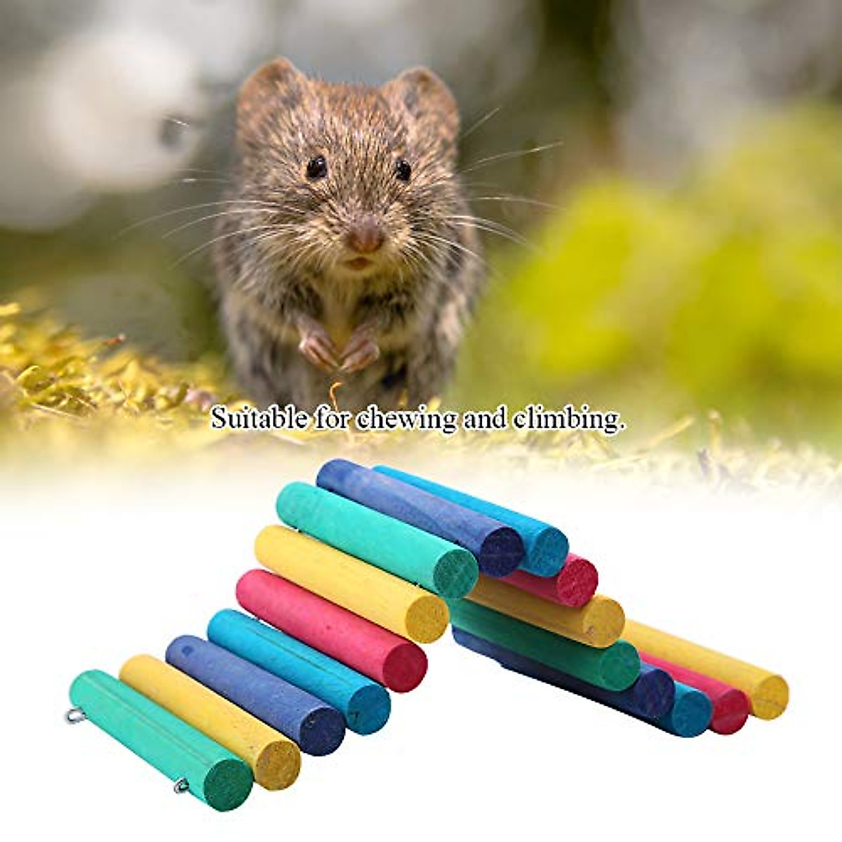 Pet Hamster Bridge Toy, Wooden Colorful Ladder Climbing Pet Cage Accessories Chewing Toy for Chinchilla Ferret Rodents Small Animals