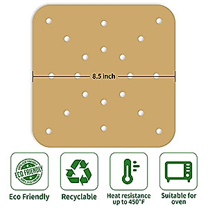 WRAPOK Air Fryer Parchment Paper 8.5 Inch Unbleached Perforated Sheet Non-Stick Liner for Meats, Chips or Cookies - 100 Count