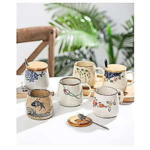 MELFEW Vintage Coffee Mug Retro Style Ceramic Cups, 380ml Kiln Change Clay Breakfast Cup Creative Gift for Friends (StyleA)