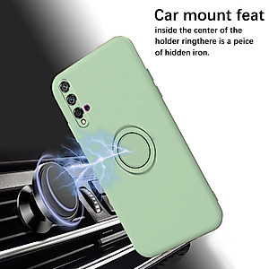 Compatible with Huawei Nova 5T Case Silicone Cute Shockproof Anti-Scratch Huawei Nova 5T Phone Case with Ring Kickstand Full Body Protection Cases for Women (Green)