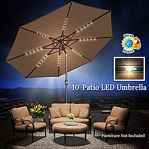 BenefitUSA 10' Patio Umbrella LED Lighted Tilt Aluminum Garden Market Balcony Outdoor Sunshade (Brown)
