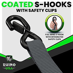 Rhino USA Ratchet Straps Tie Down Kit, 5,208 Break Strength - includes (2) Heavy Duty 1.6" x 8' Rachet Tiedowns with Padded Handles & Coated Chromoly S Hooks + (2) Soft Loop Tie-Downs